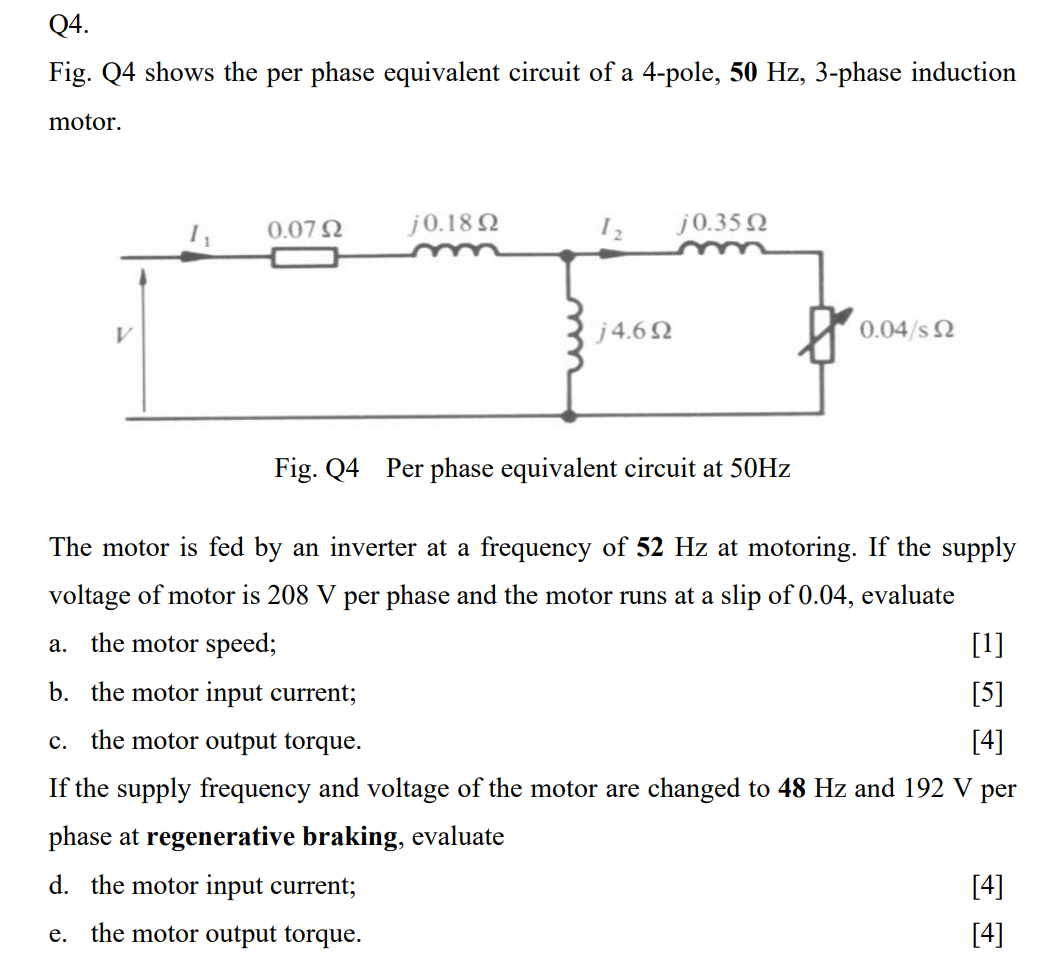 Q4 Fig Q4 ﻿shows The Per Phase Equivalent Circuit Of