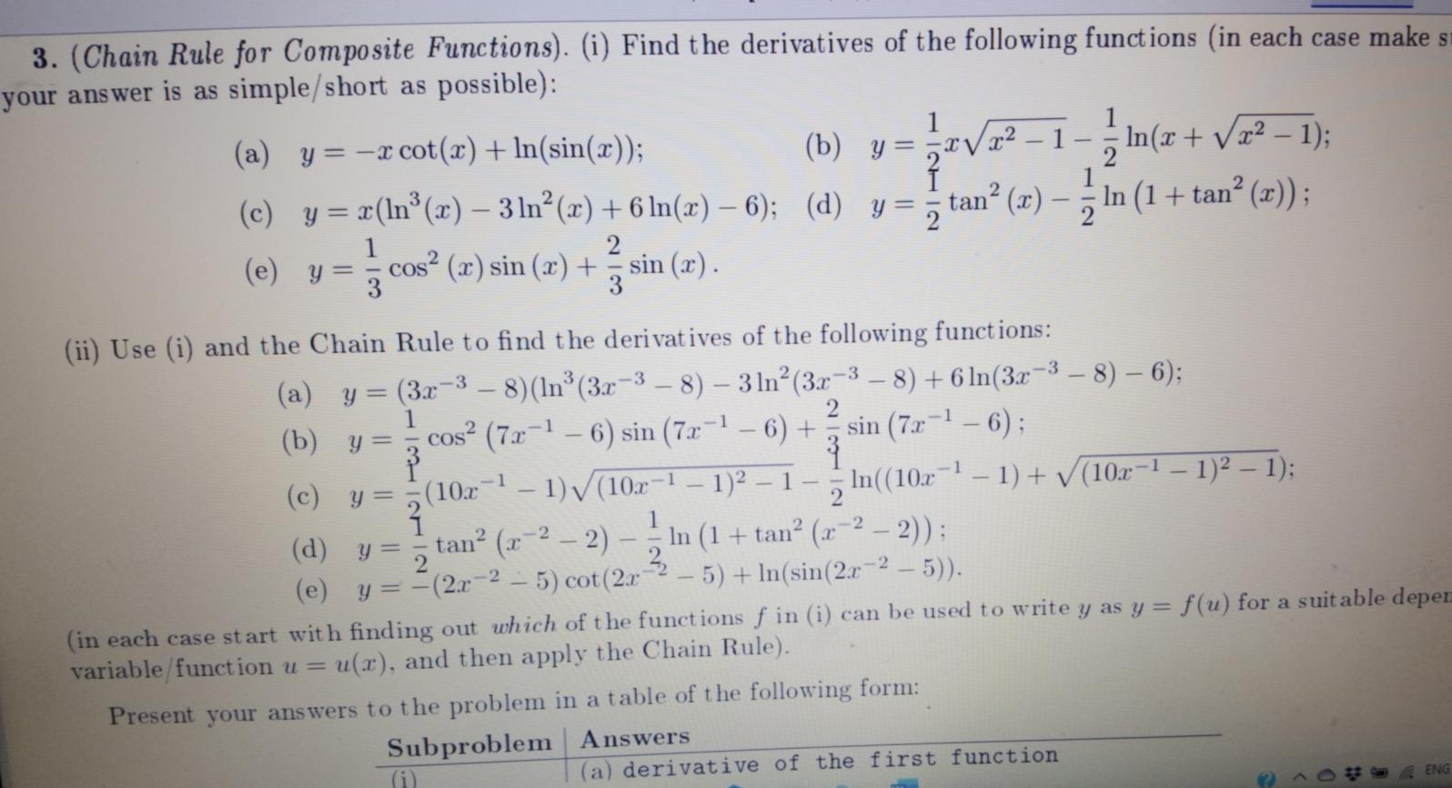 Solved 2 3 Chain Rule For Composite Functions I Find