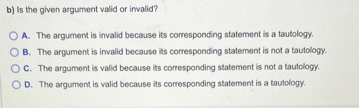 Solved For the argument below, perform the following. a) | Chegg.com
