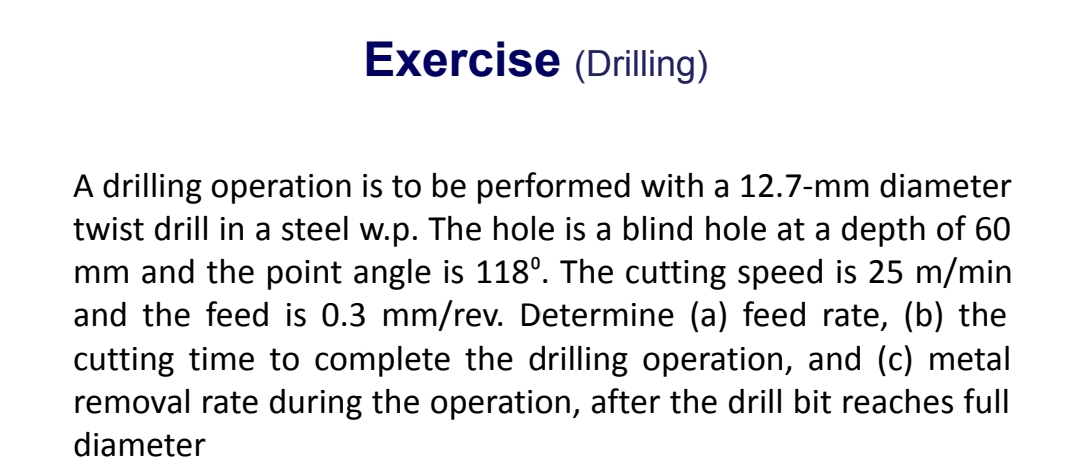 Solved Exercise (Drilling)A drilling operation is to be | Chegg.com