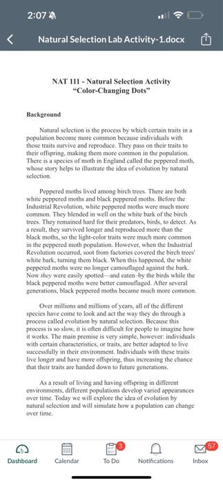 Solved Natural Selection Lab Activity-1.docx NAT 111 - | Chegg.com