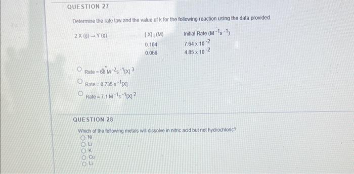 Solved Determine the rate law and the value of k for the | Chegg.com