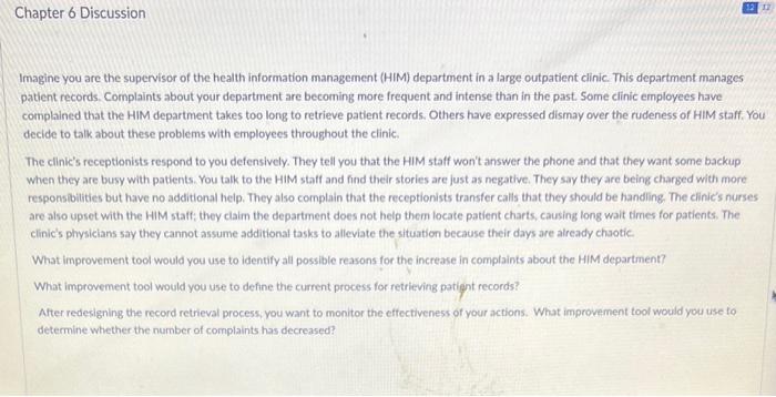 Solved Imagine you are the supervisor of the health | Chegg.com