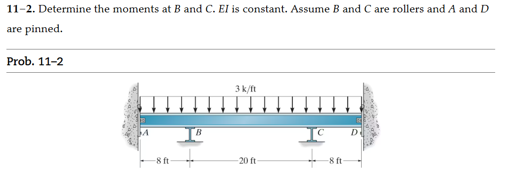 Solved 11-2. ﻿Determine the moments at B ﻿and C.EI is | Chegg.com