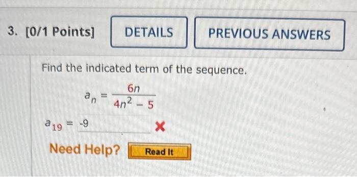 Solved 3. [0/1 Points] Find the indicated term of the | Chegg.com
