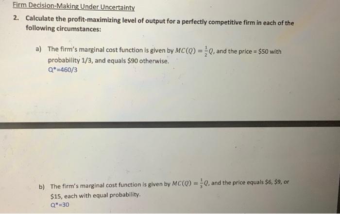 Solved Calculate the profit-maximizing level of output for a | Chegg.com