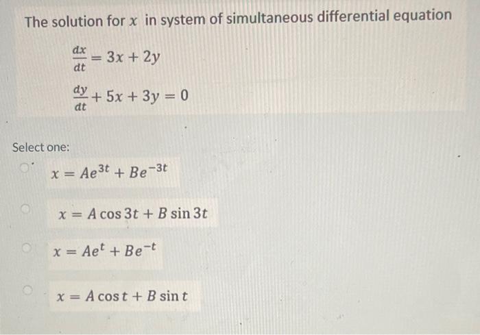 Solved The solution for x in system of simultaneous | Chegg.com