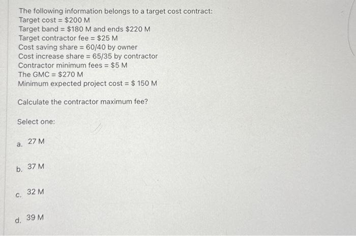 Solved The following information belongs to a target cost | Chegg.com