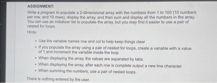 Solved ASSIGNMENT: Write a program to populate a | Chegg.com