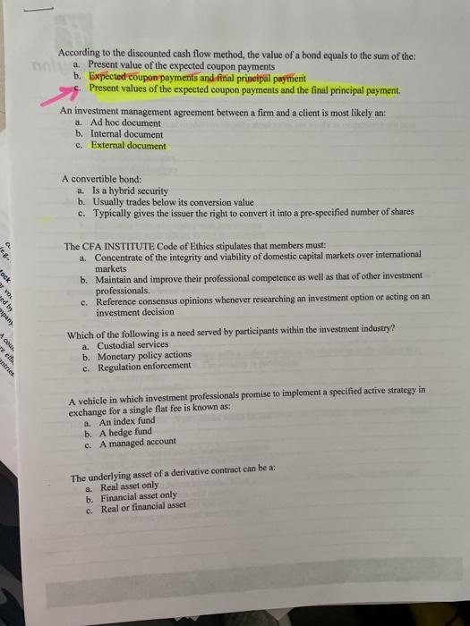 Solved According To The Discounted Cash Flow Method The Chegg