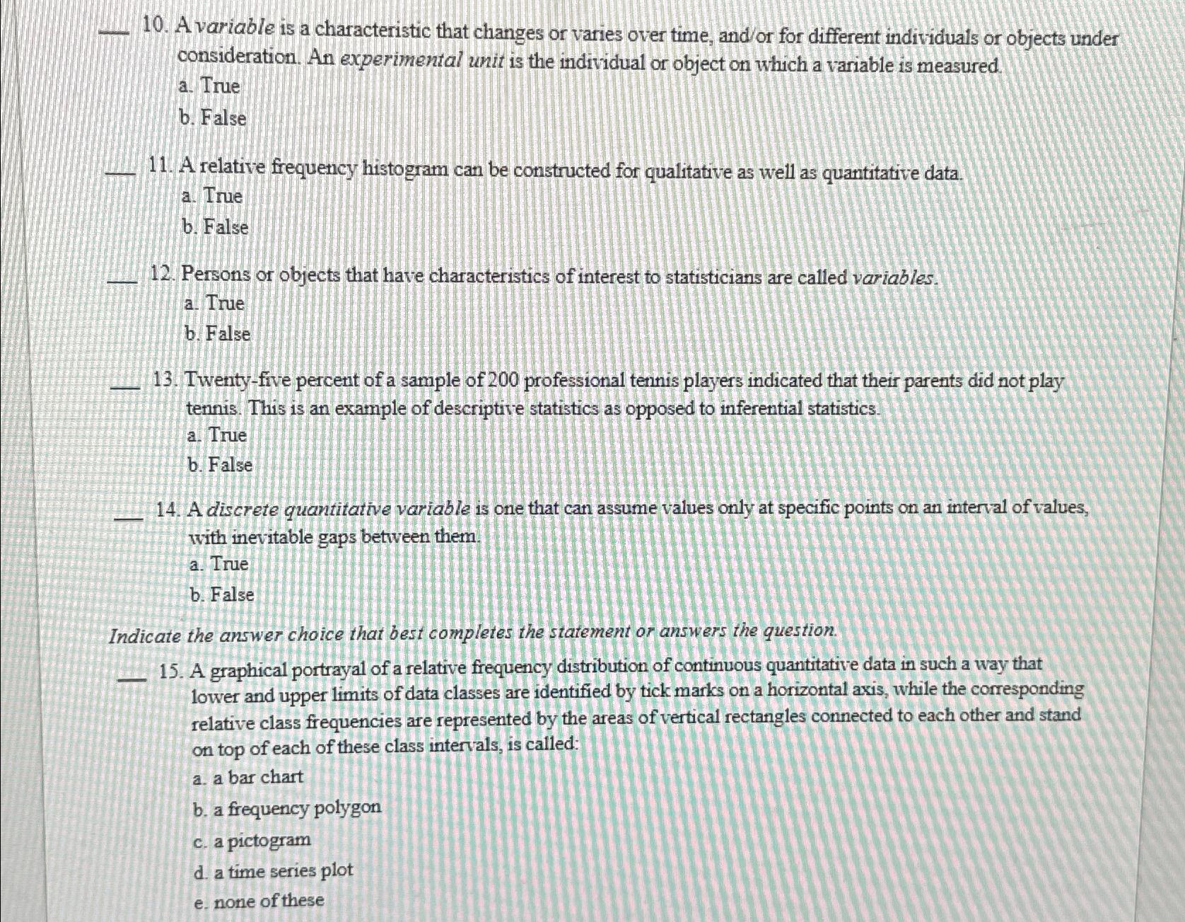 Solved A variable is a characteristic that changes or varies | Chegg.com