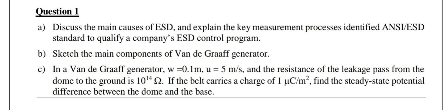 Solved Question 1 a) Discuss the main causes of ESD, and | Chegg.com