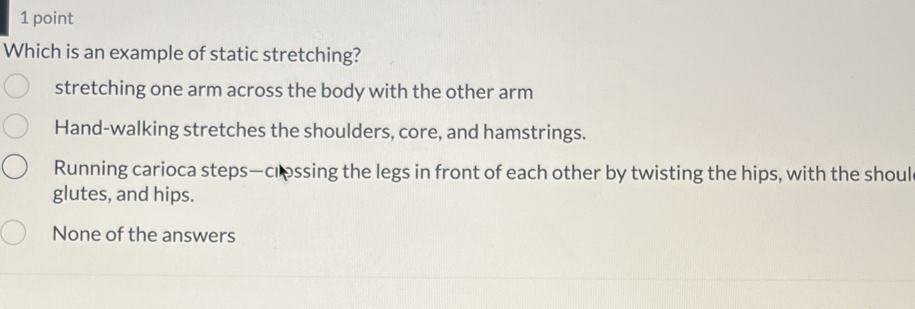 Solved 1 ﻿pointWhich is an example of static | Chegg.com