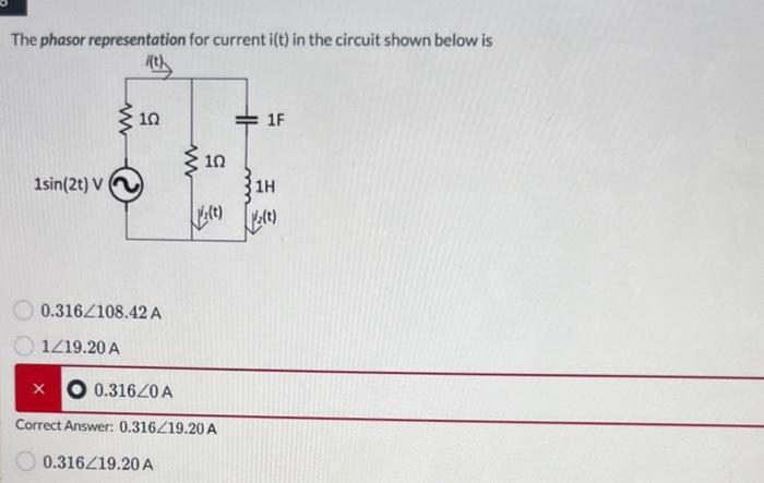 Solved The phasor representation for current i(t) in the | Chegg.com