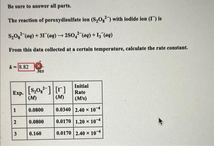 Solved Be sure to answer all parts. The reaction of | Chegg.com