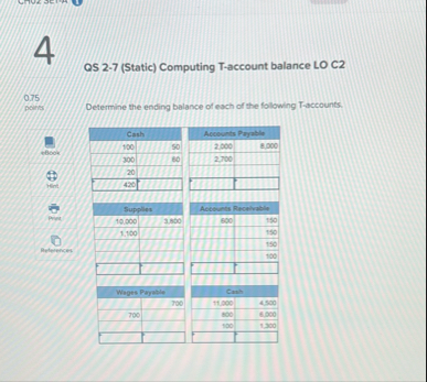 Solved QS 2-7 (Static) ﻿Computing T-account balance LO | Chegg.com