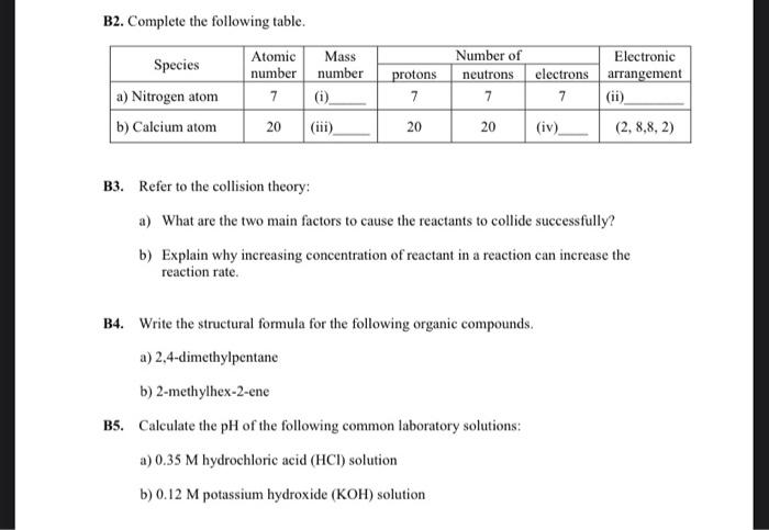 Solved B2. Complete the following table. Atomic Mass Number | Chegg.com