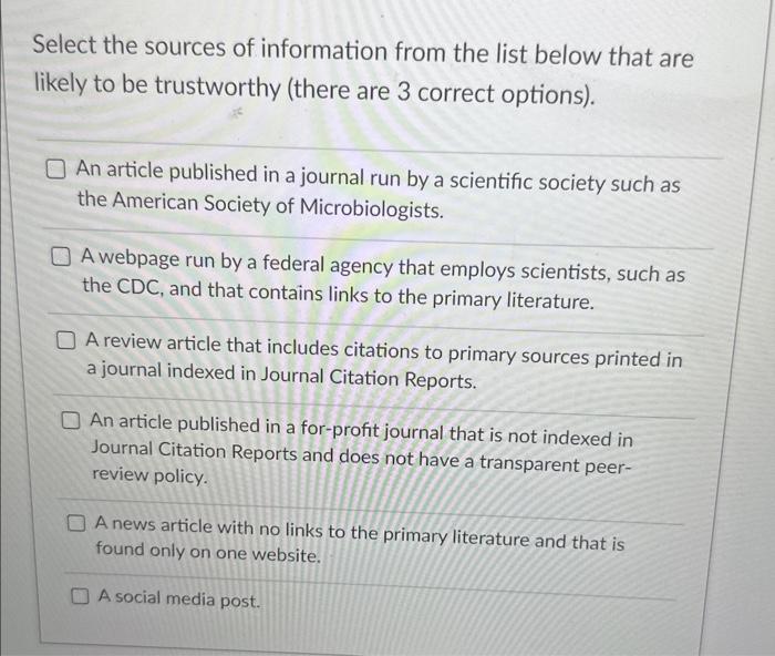 Solved Select the sources of information from the list below | Chegg.com