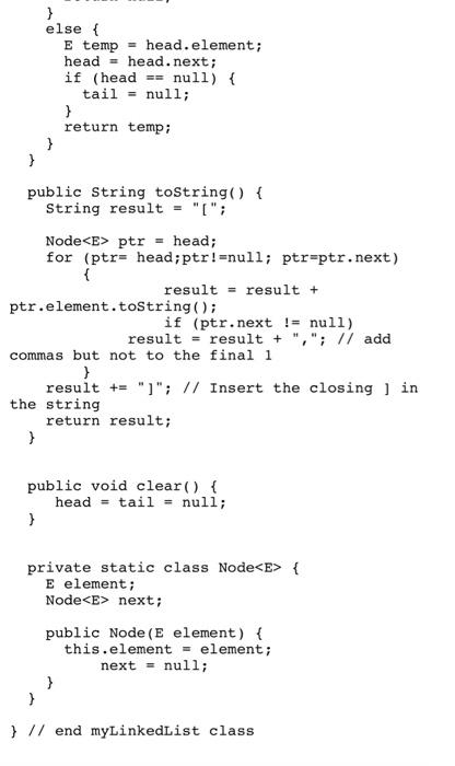 Solved public class MyLinkedList { private Node head, tail; | Chegg.com