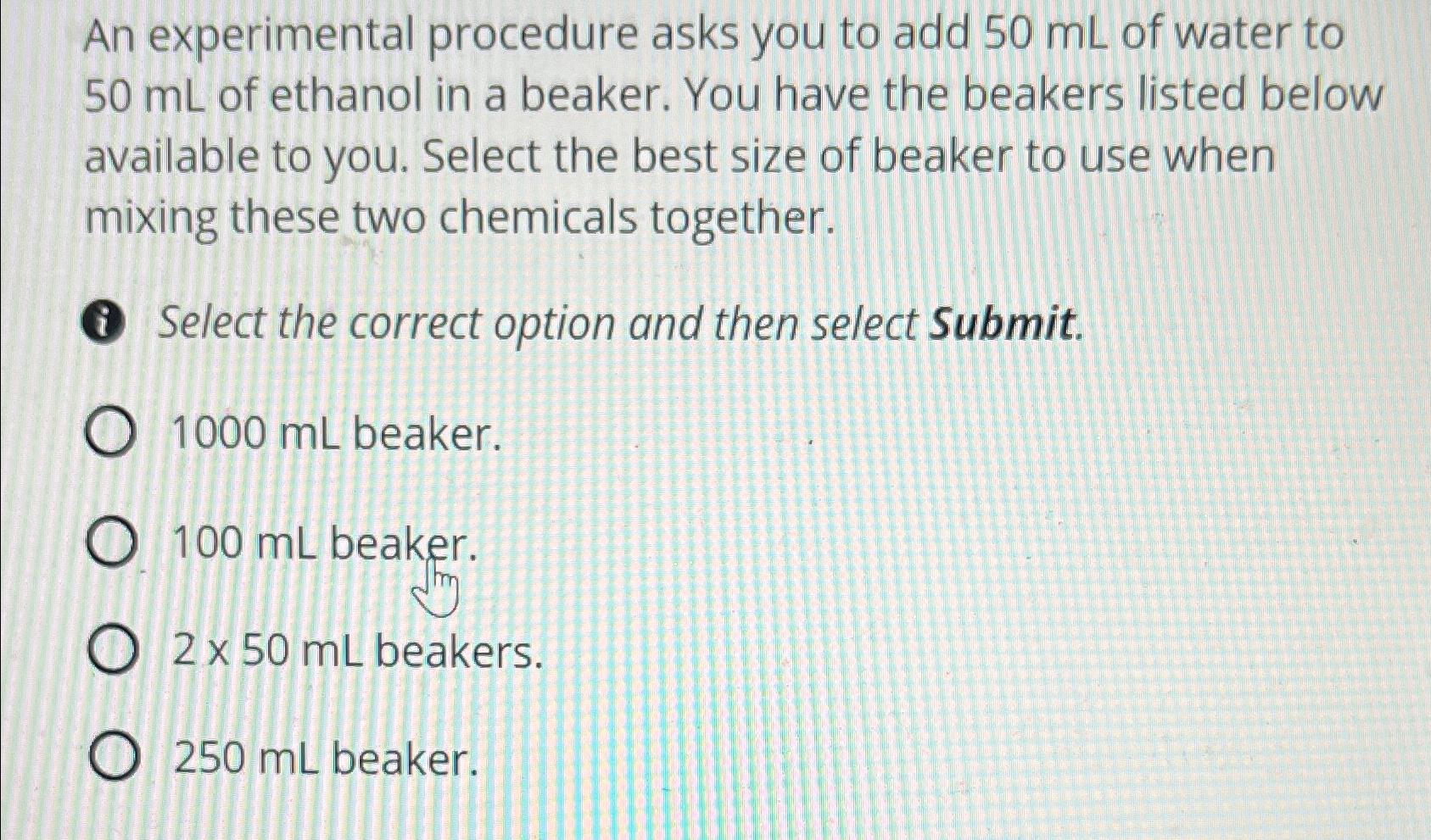 Solved An experimental procedure asks you to add 50mL ﻿of | Chegg.com