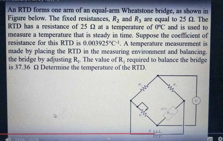 Solved An RTD forms one arm of an equal-arm Wheatstone | Chegg.com