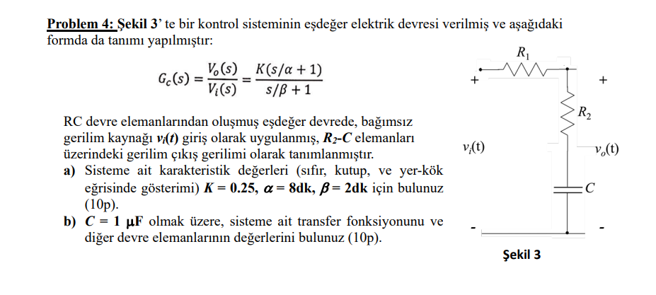 Solved Problem 4: Sekil 3' te ﻿bir kontrol sisteminin | Chegg.com