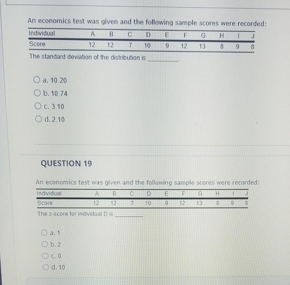 Solved First question asks for the standard deviation, and | Chegg.com