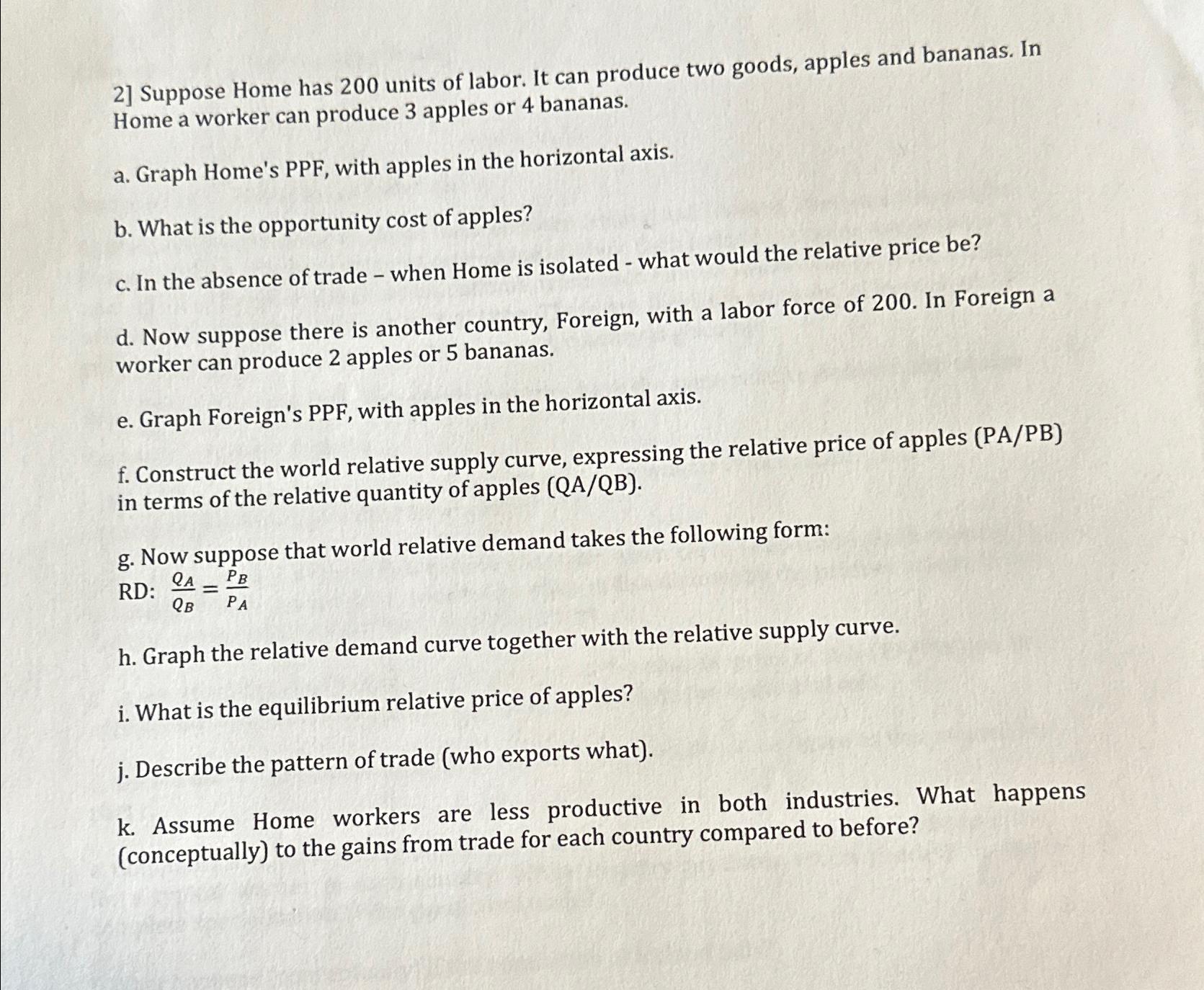 Solved 2] ﻿Suppose Home has 200 ﻿units of labor. It can | Chegg.com