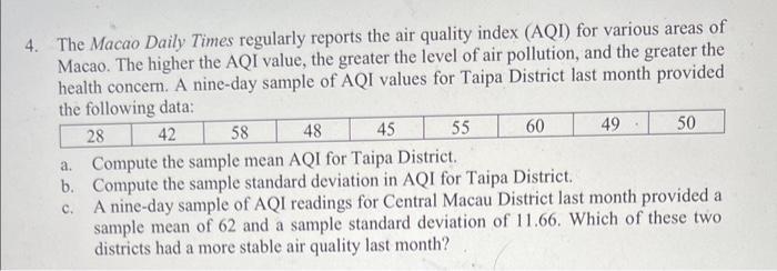 Solved 4. The Macao Daily Times regularly reports the air | Chegg.com