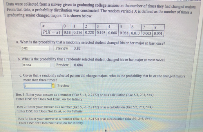 Solved Data Were Collected From A Survey Given To Graduating