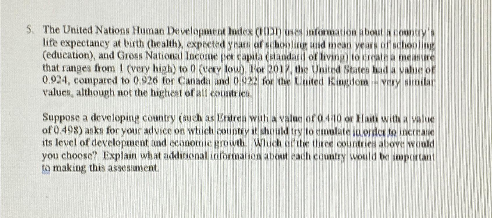 Solved The United Nations Human Development Index (IIDI) | Chegg.com
