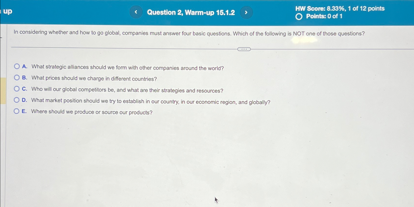 Solved Question 2, ﻿Warm-up 15.1.2HW Score: 8.33%,1 ﻿of 12 | Chegg.com