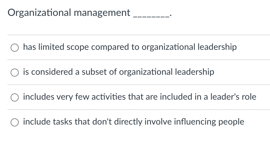 Solved Organizational managementhas limited scope compared | Chegg.com