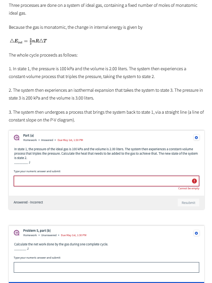 Solved Three processes are done on a system of ideal gas, | Chegg.com