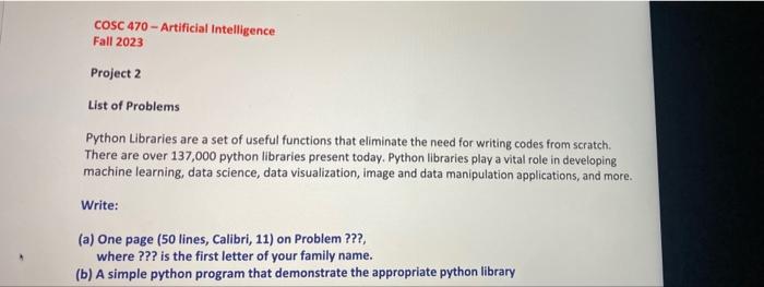 Solved cosc470 - Artificial Intelligence Fall 2023 Project 2 | Chegg.com