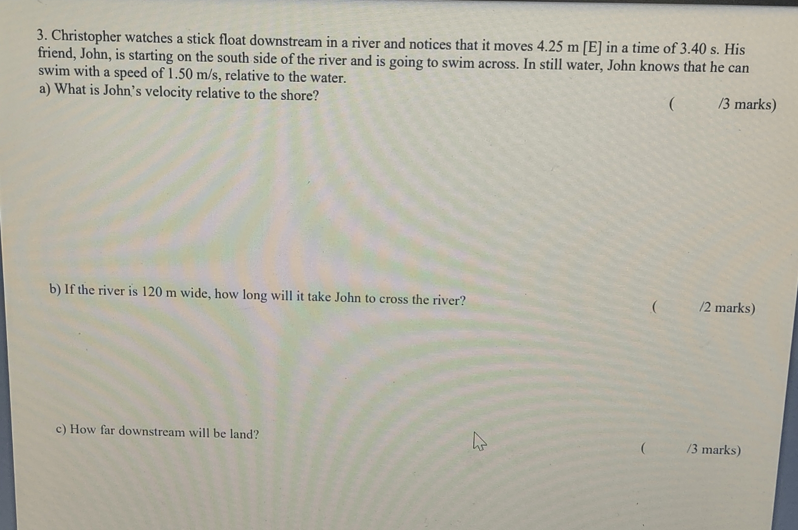 Solved Christopher watches a stick float downstream in a | Chegg.com