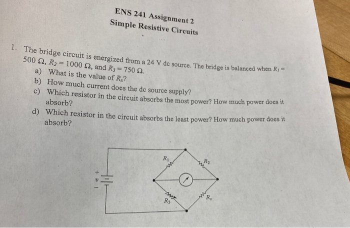 Solved ENS 241 Assignment 2 Simple Resistive Circuits ne | Chegg.com