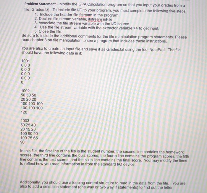 Solved Problem Statement - Modify the GPA Calculation | Chegg.com