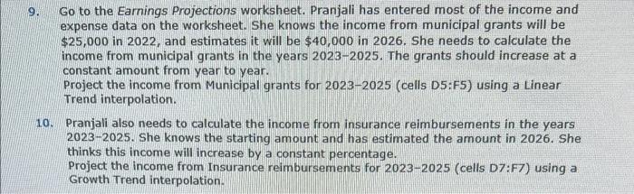 Solved 9. Go to the Earnings Projections worksheet. Pranjali | Chegg.com
