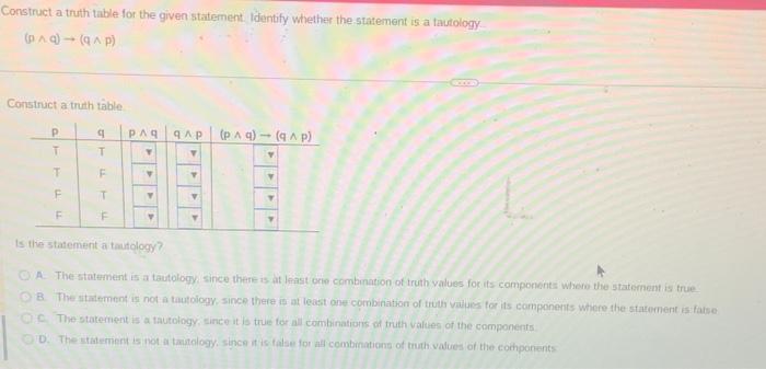 Solved Construct a truth table for the given statement. | Chegg.com