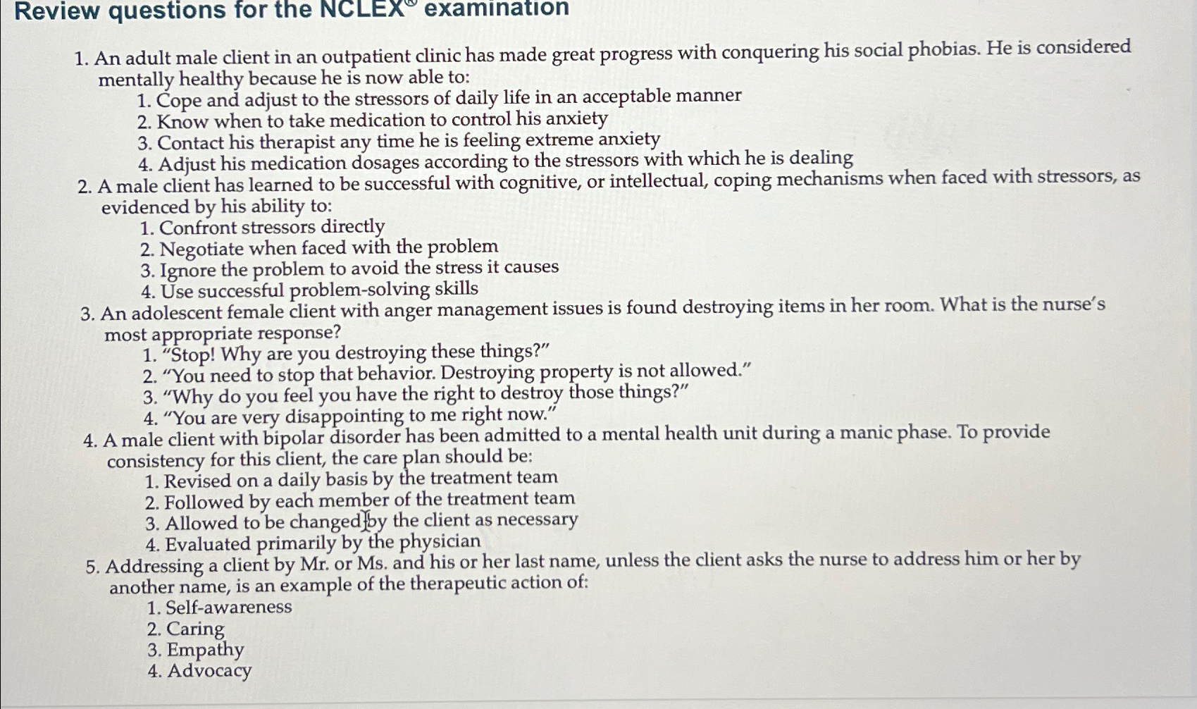 Solved Review questions for the NCLEX examinationAn adult | Chegg.com