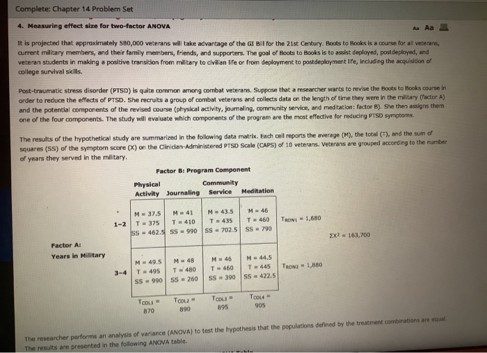 Solved Aa Aa Complete: Chapter 14 Problem Set 4. Measuring | Chegg.com