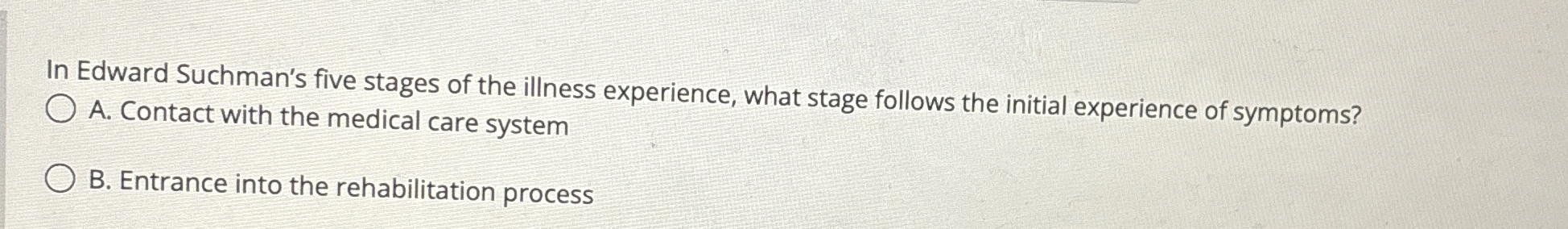 Solved In Edward Suchman's five stages of the illness | Chegg.com