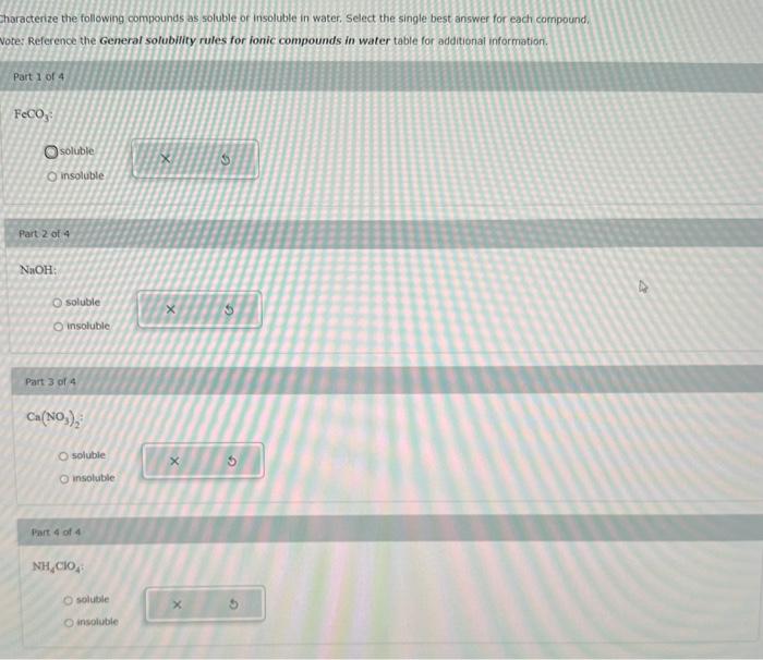Solved haracterize the following compounds as soluble or | Chegg.com