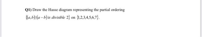 Solved Q1) Draw the Hasse diagram representing the partial | Chegg.com