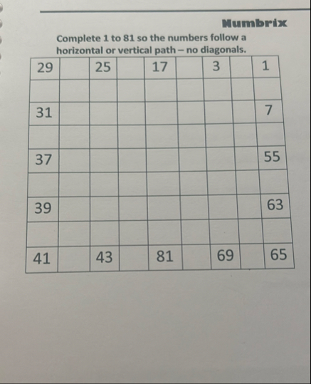 MumbrixComplete 1 ﻿to 81 ﻿so the numbers follow a | Chegg.com