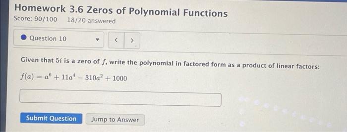 Solved Homework 3.6 Zeros of Polynomial Functions Score: | Chegg.com