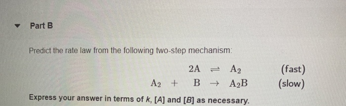 Solved Part B Predict the rate law from the following | Chegg.com