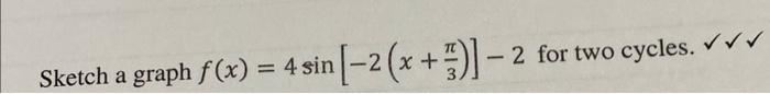 Solved Sketch a graph f(x)=4sin[−2(x+3π)]−2 for two cycles. | Chegg.com