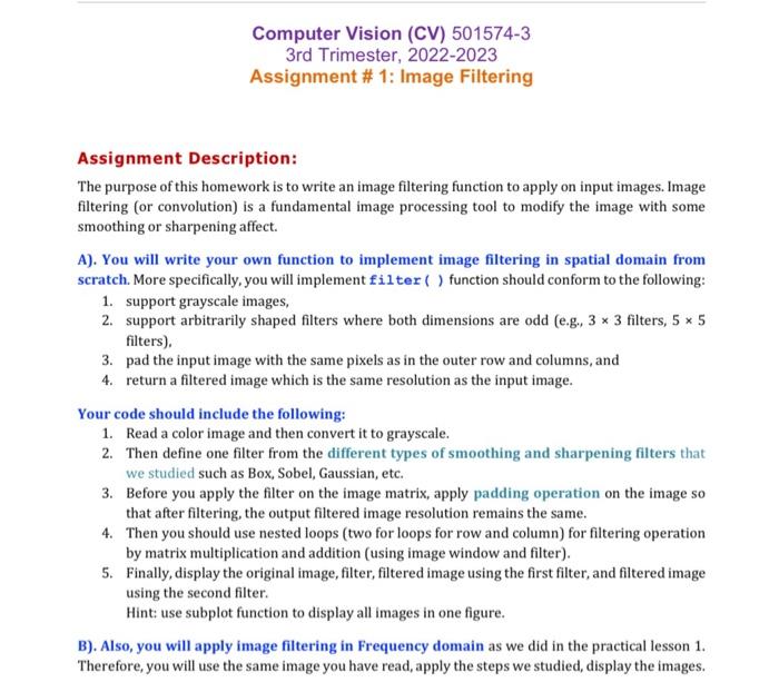 Solved Computer Vision (CV) 501574-3 3rd Trimester, | Chegg.com